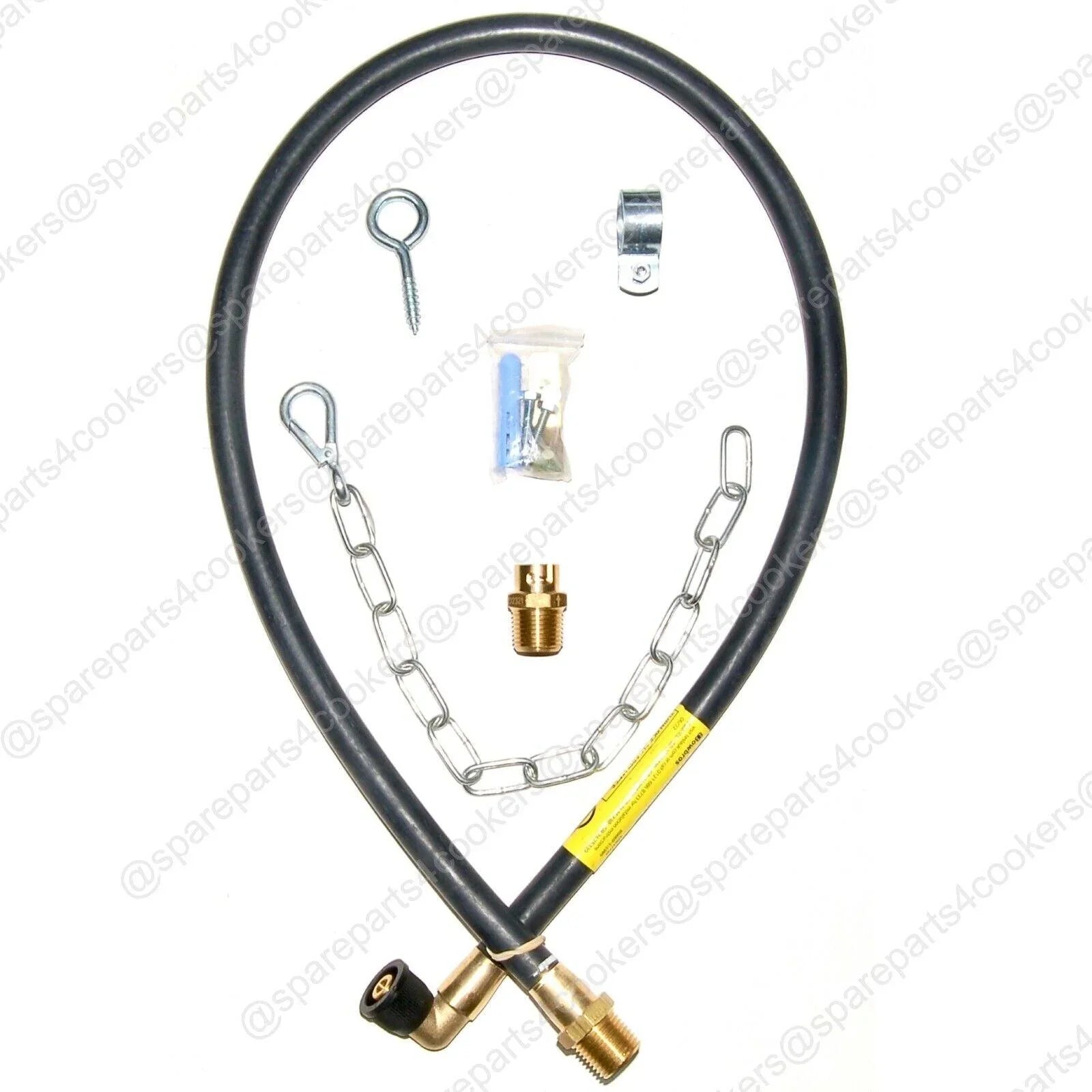 GAS COOKER HOSE 3FT 6" x 3/8" Micropoint NG - BS669-1 + BAYONET + CHAIN ...