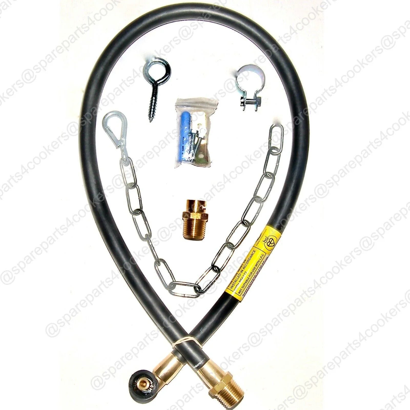 GAS COOKER HOSE 3FT x 3/8" Micropoint NG - BS669-1 + BAYONET + CHAIN ...
