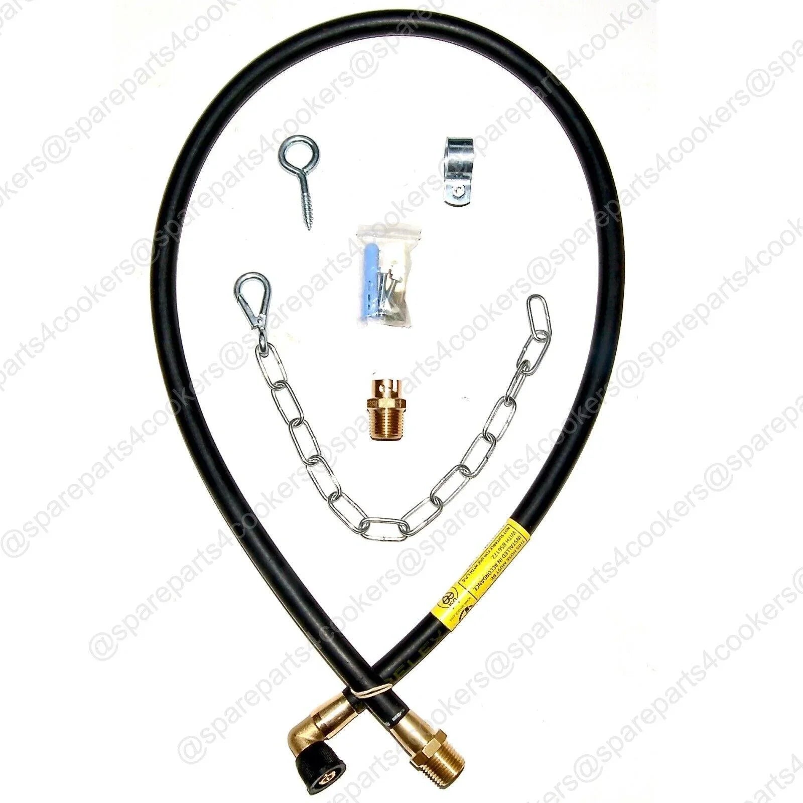 GAS COOKER HOSE 4FT x 3/8" Micropoint NG - BS669-1 + BAYONET + CHAIN ...
