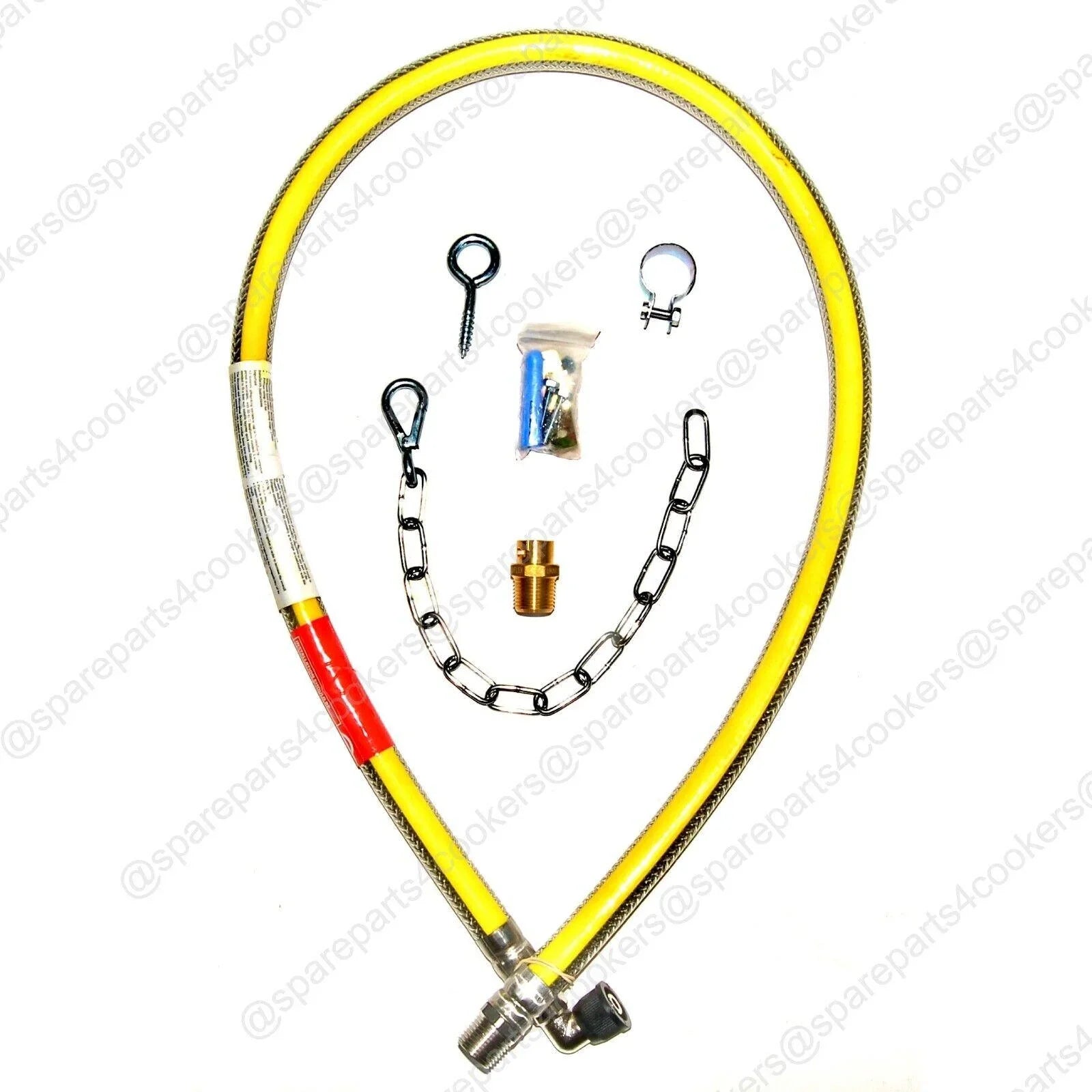 GAS COOKER HOSE+BAYONET + CHAIN KIT 1250mm x 1/2" Micropoint - EN14800 ...